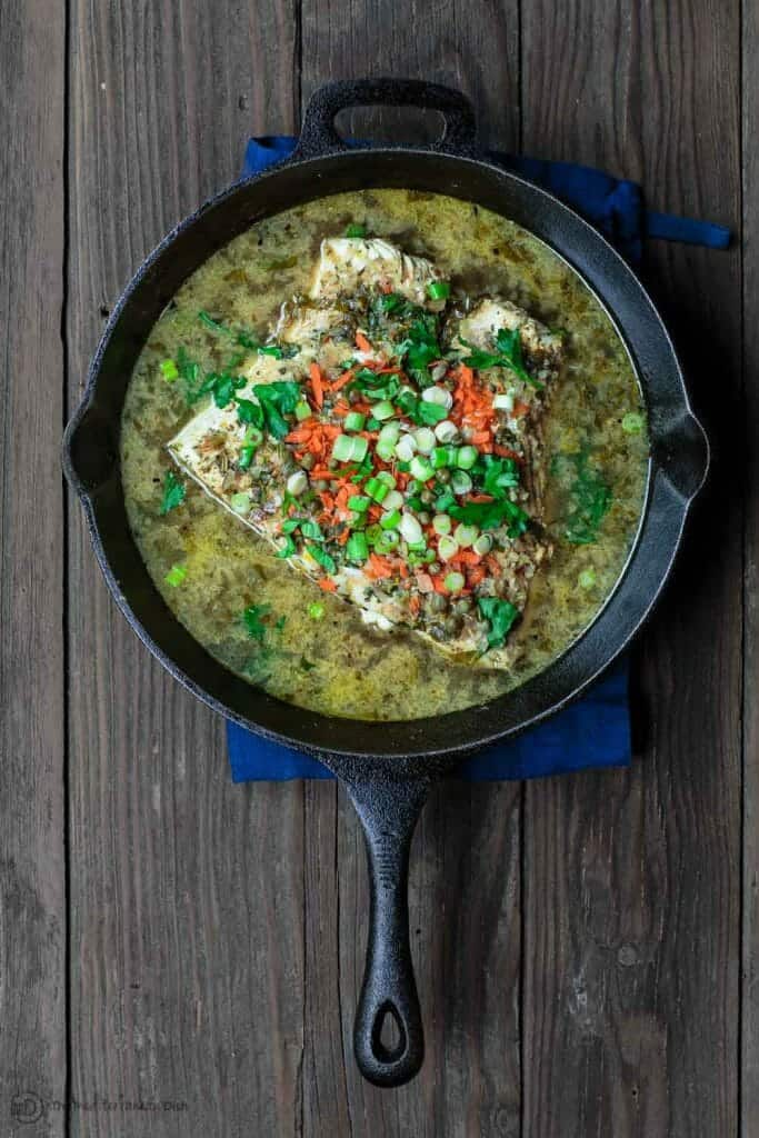 Mediterranean Wine-Lemon Poached Halibut | The Mediterranean Dish