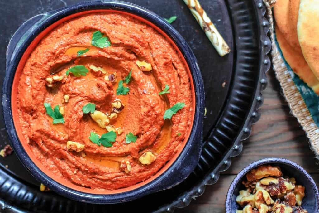 Muhammara Recipe (Roasted Red Pepper Dip) - The Mediterranean Dish