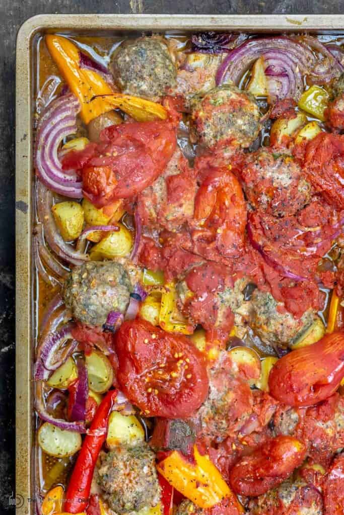 Italian Baked Meatballs and Vegetables (Sheet Pan) l The Mediterranean Dish