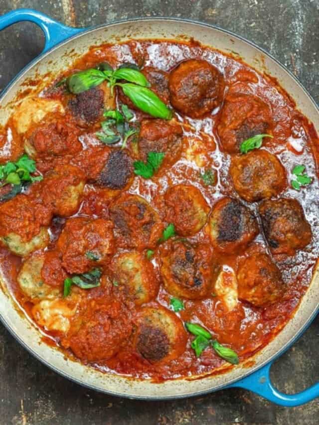 Baked Mozzarella Stuffed Meatballs - The Mediterranean Dish