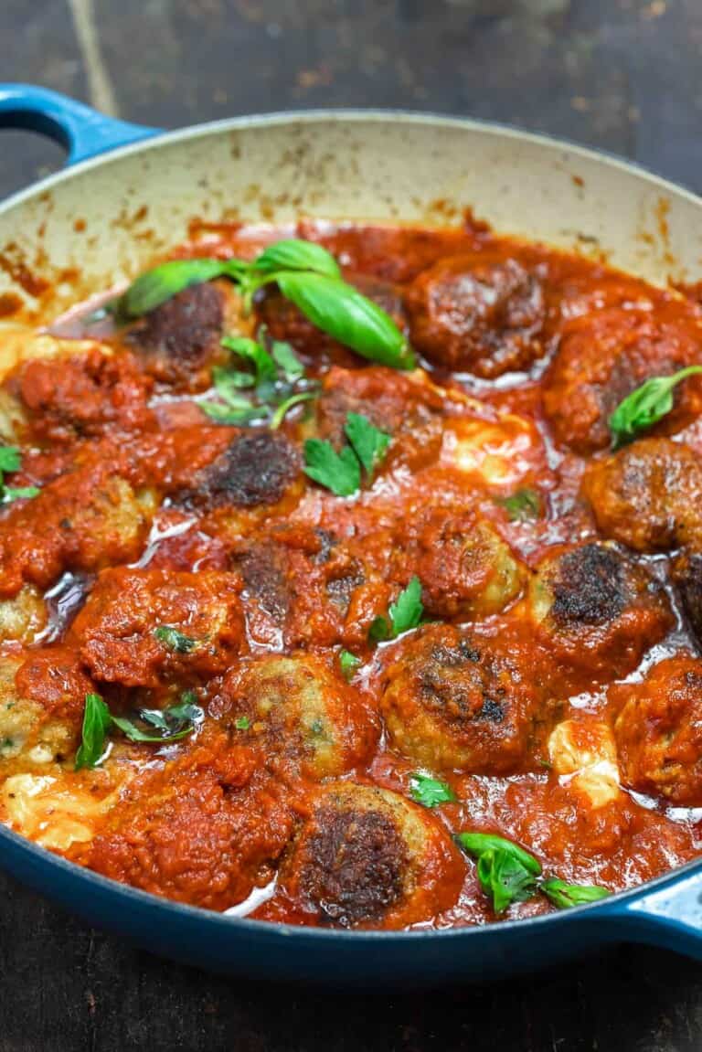 Baked Mozzarella Stuffed Meatballs | The Mediterranean Dish