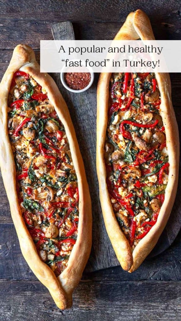 Pide (Turkish Flatbread) with Feta, Spinach and Mushrooms - The ...