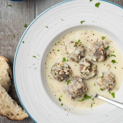 Youvarlakia (Greek Meatball Soup) | The Mediterranean Dish