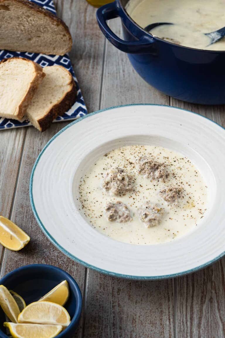 Youvarlakia (Greek Meatball Soup) | The Mediterranean Dish