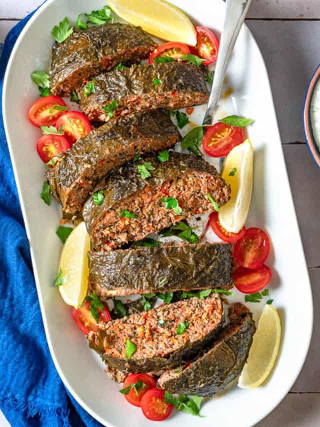 Greek Meatloaf Wrapped in Grape Leaves - The Mediterranean Dish
