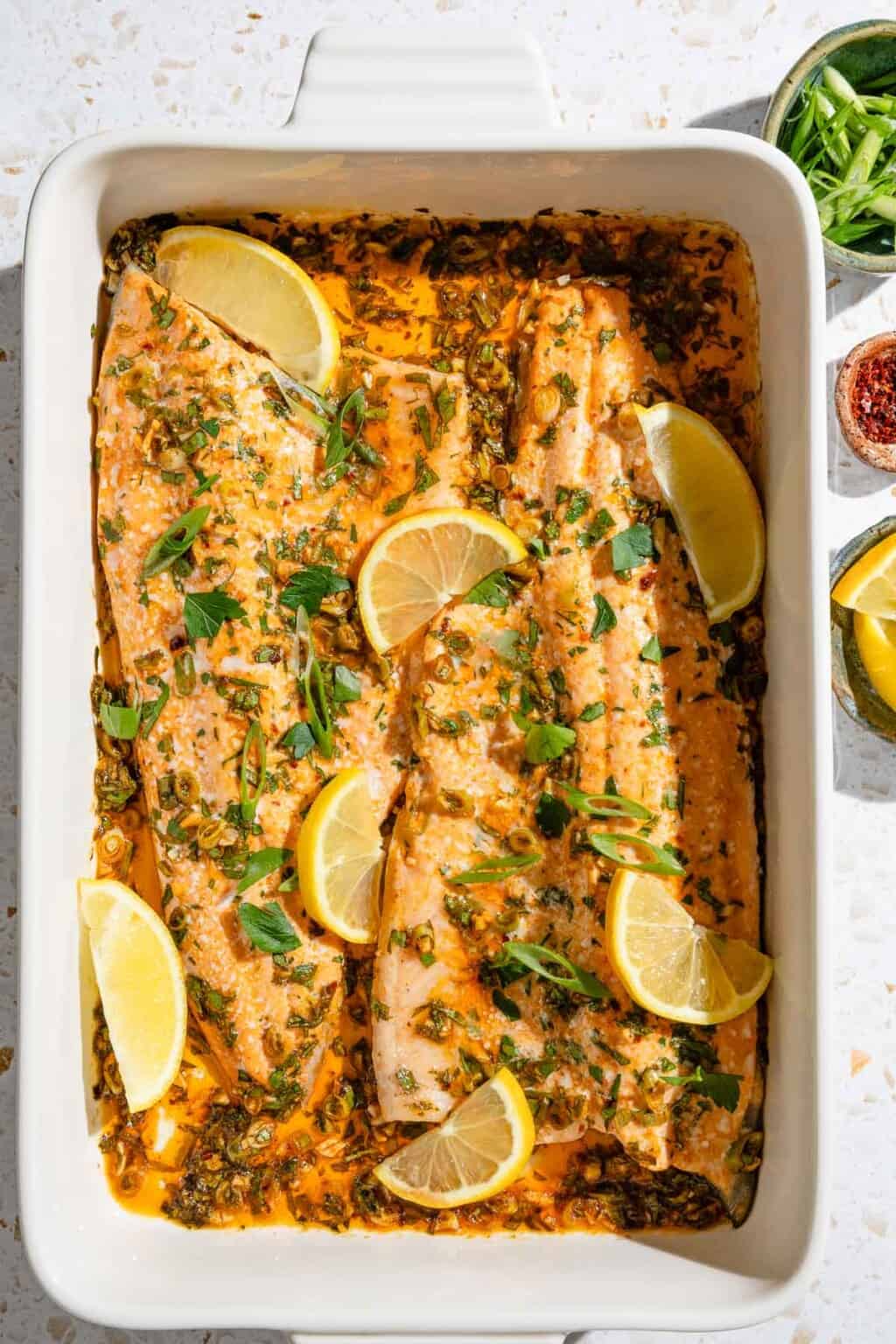 Baked Trout Recipe with Lemon, Garlic and Fresh Herbs