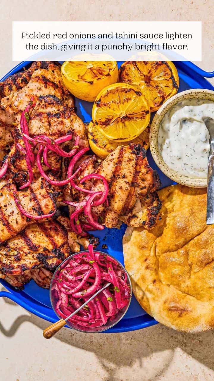 Grilled Chicken Thighs With Sumac, Pickled Onions, And Charred Lemon ...