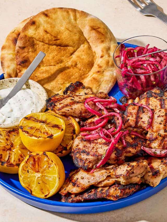 Grilled Chicken Thighs With Sumac, Pickled Onions, And Charred Lemon ...