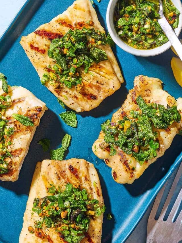 Grilled Cod with Mediterranean Pistachio-Herb Salsa - The Mediterranean ...