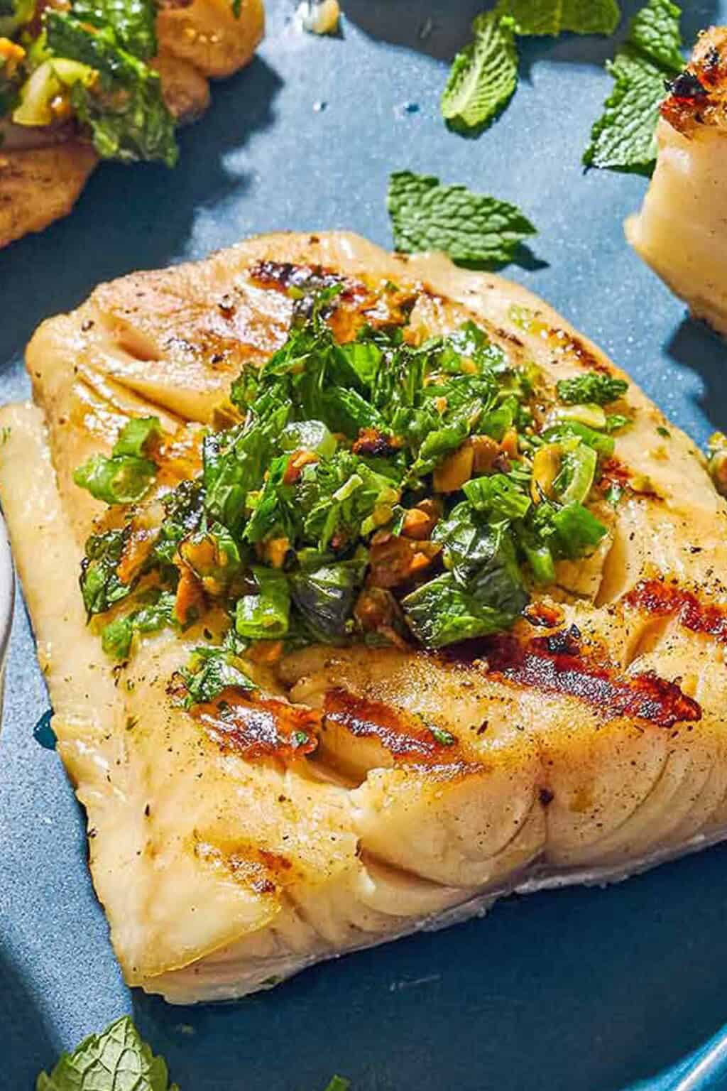 Grilled Cod with Pistachio Herb Salsa | The Mediterranean Dish