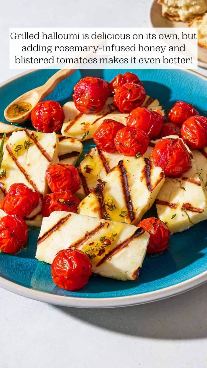 Grilled Halloumi With Blistered Cherry Tomatoes And Honey Rosemary Glaze The Mediterranean Dish