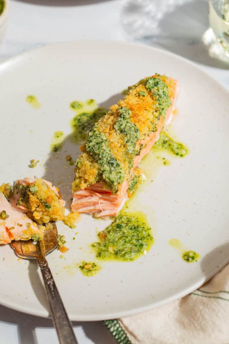 Pesto Salmon with Crispy Breadcrumbs | The Mediterranean Dish