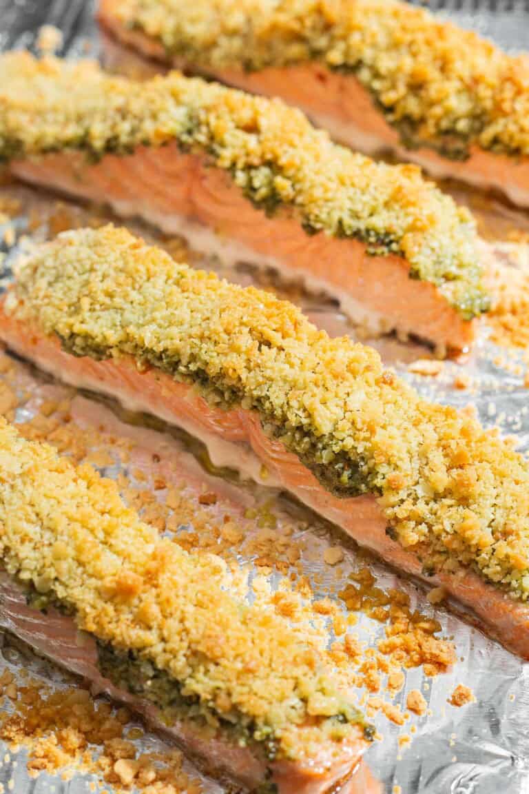 Pesto Salmon with Crispy Breadcrumbs | The Mediterranean Dish