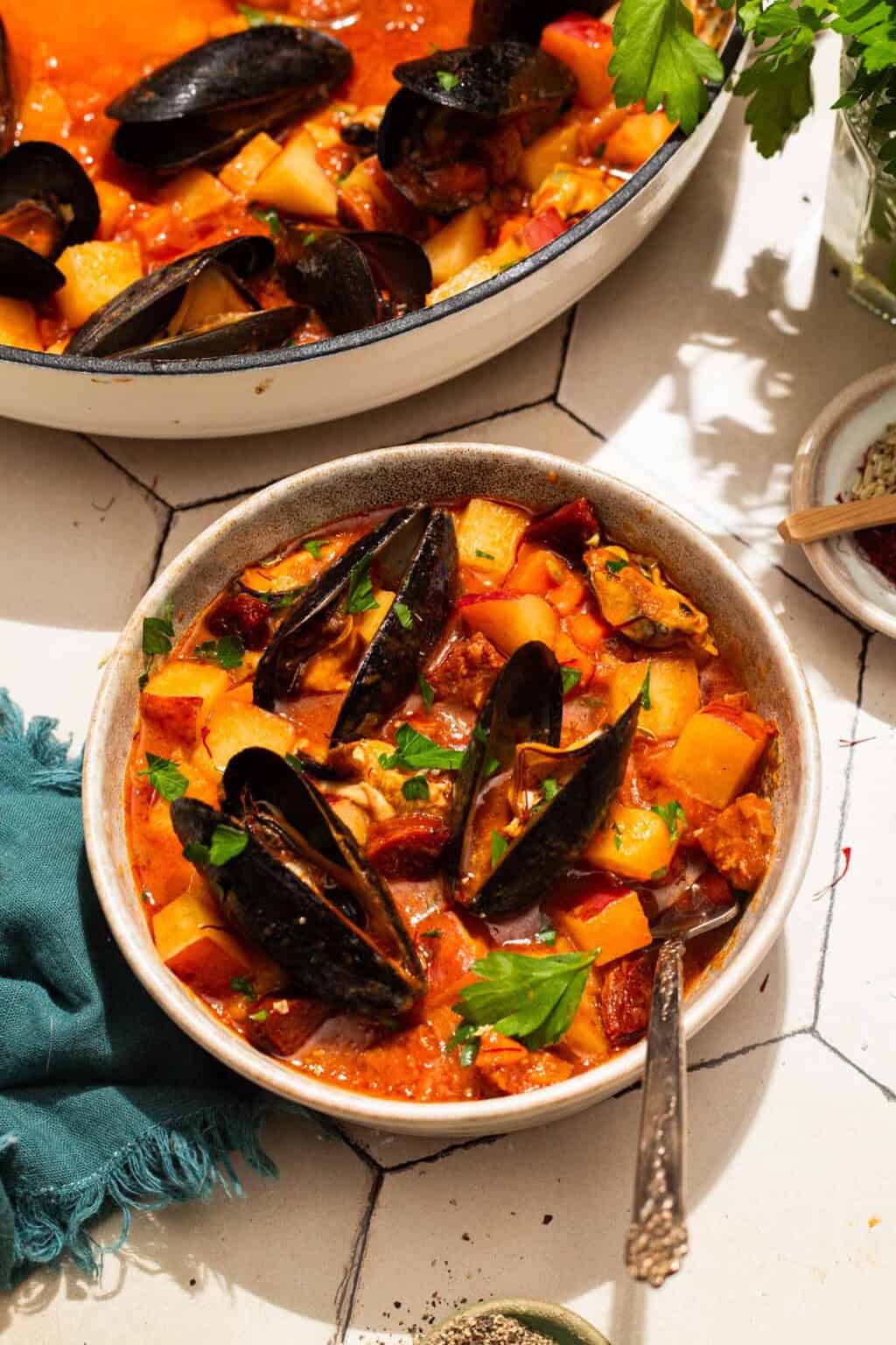 Mussels with Chorizo Recipe | The Mediterranean Dish
