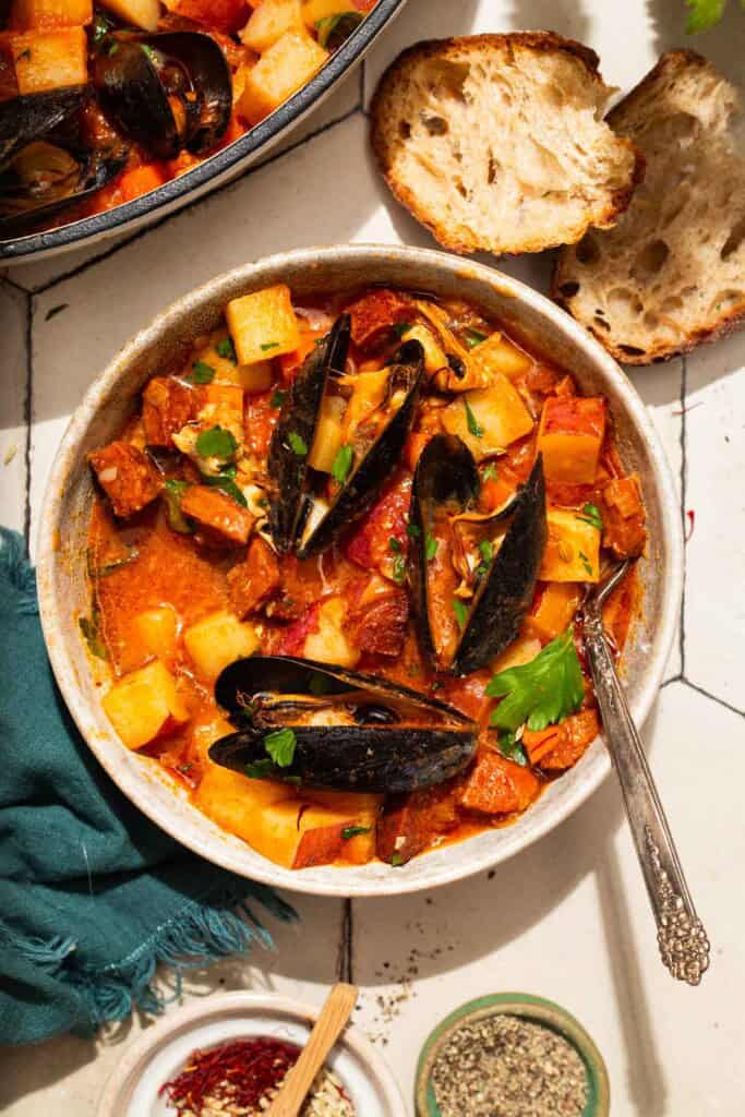 Mussels with Chorizo Recipe | The Mediterranean Dish