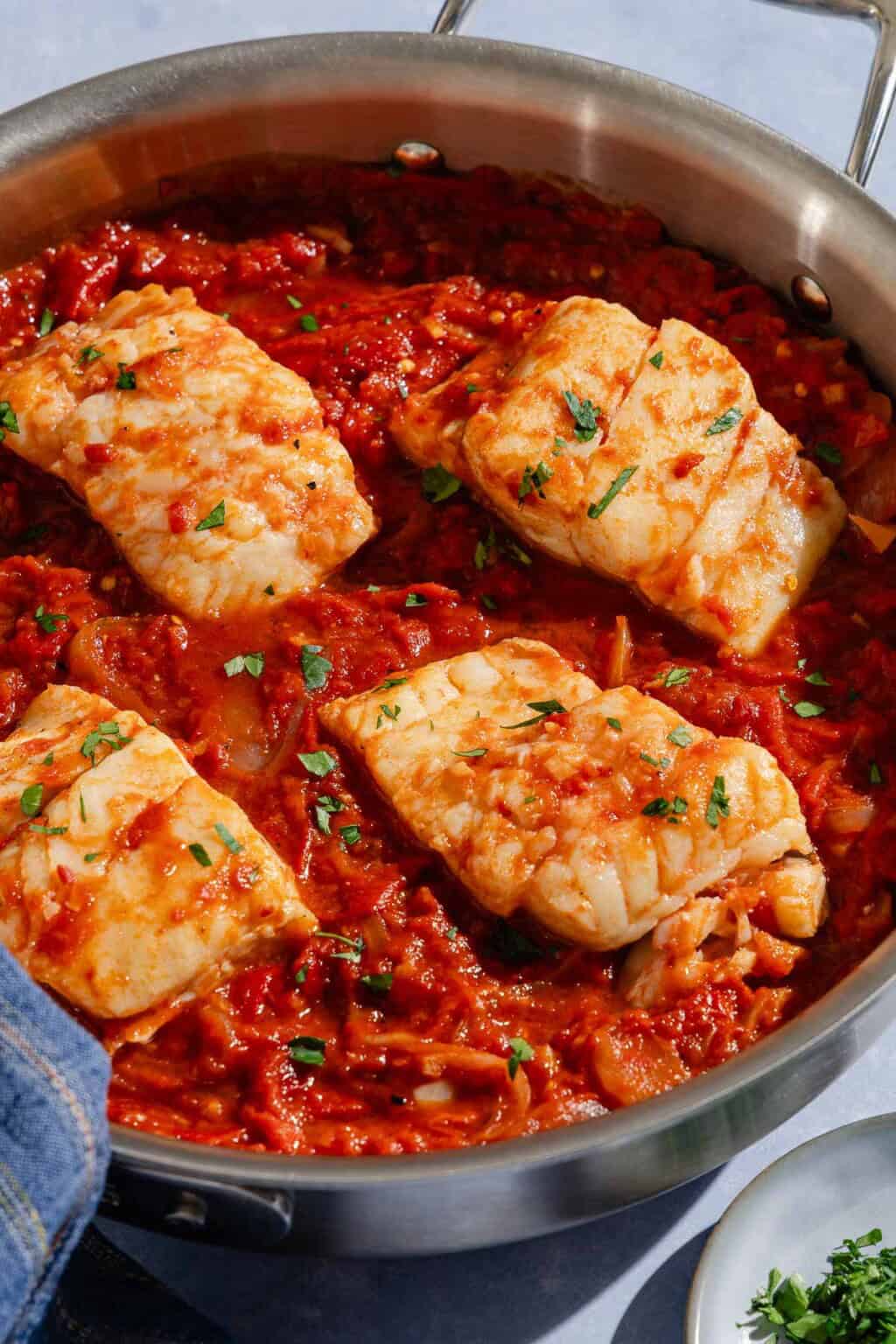 Tomato and Pepper Poached Cod | The Mediterranean Dish