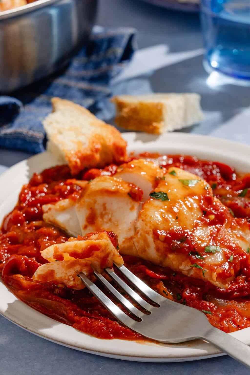 Tomato and Pepper Poached Cod | The Mediterranean Dish