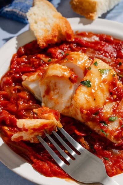 Tomato and Pepper Poached Cod | The Mediterranean Dish
