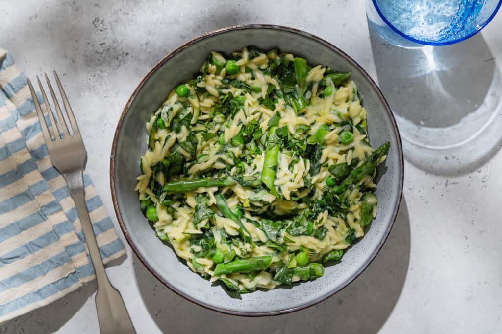 Easy Orzo Risotto with Spring Veggies | The Mediterranean Dish