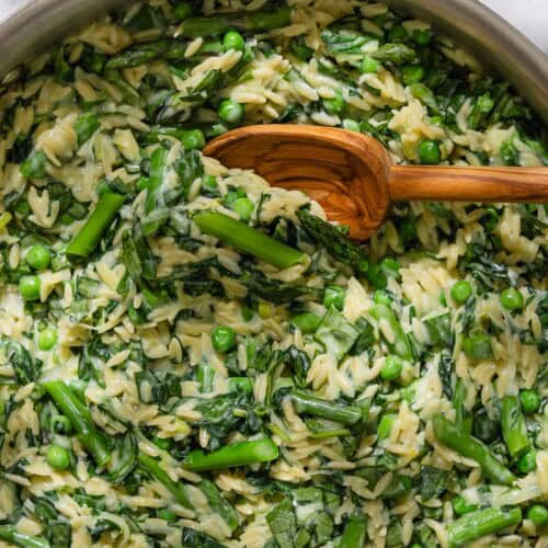 Easy Orzo Risotto with Spring Veggies | The Mediterranean Dish