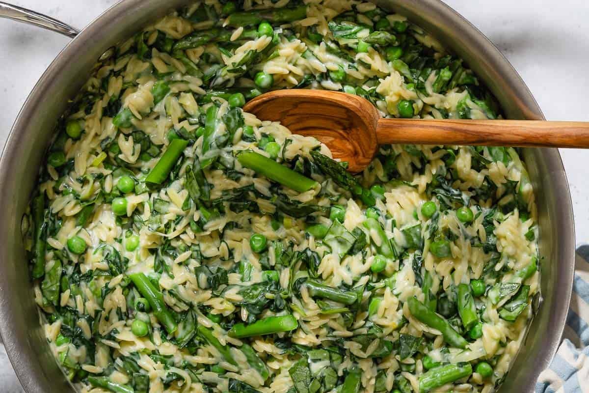 Easy Orzo Risotto with Spring Veggies | The Mediterranean Dish