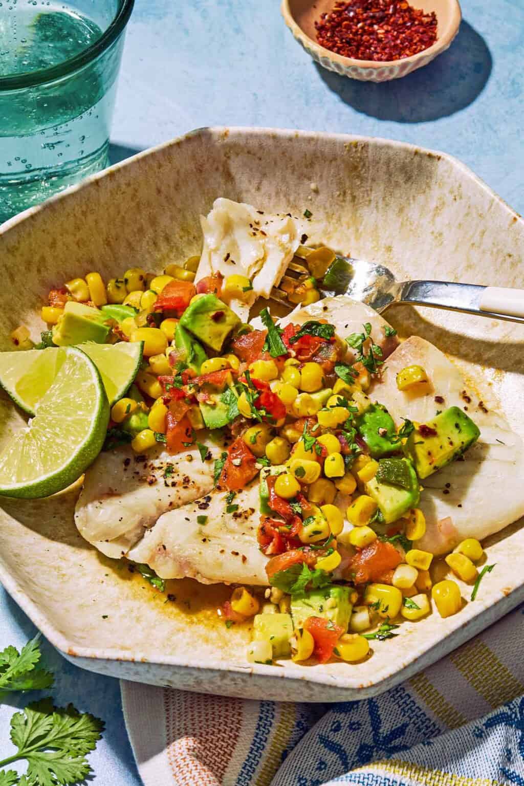 Poached Flounder with Sweet Corn Salsa |The Mediterranean Dish