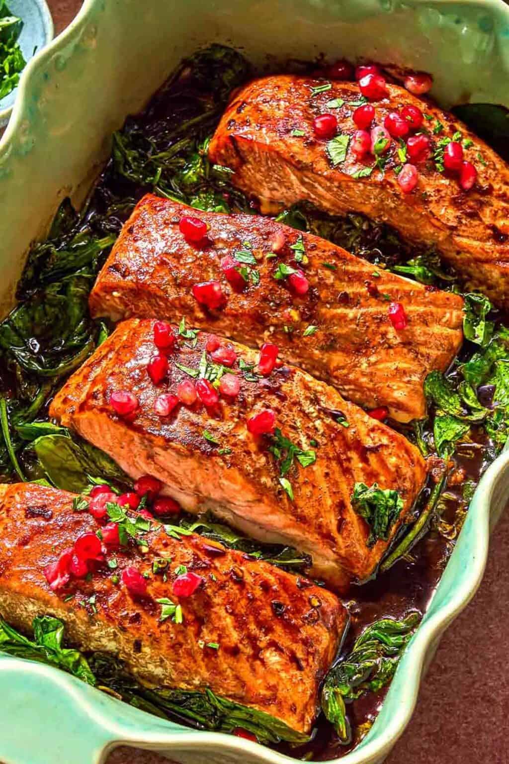 One-Dish Pomegranate Molasses Glazed Salmon Recipe
