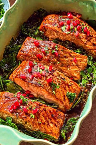 One-Dish Pomegranate Molasses Glazed Salmon Recipe