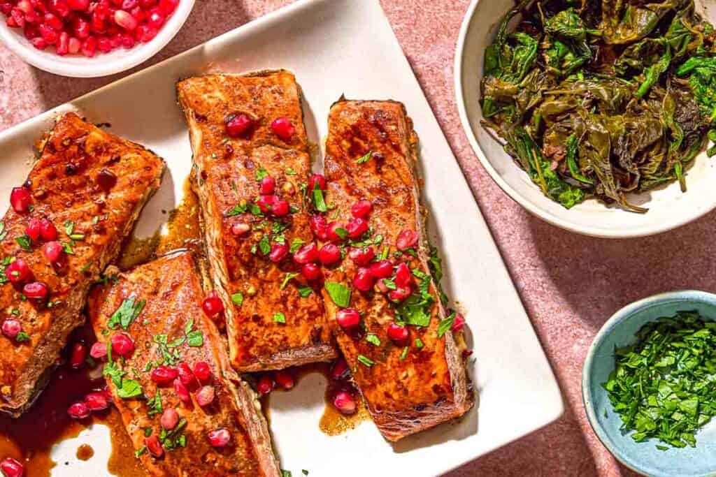 One-Dish Pomegranate Molasses Glazed Salmon Recipe